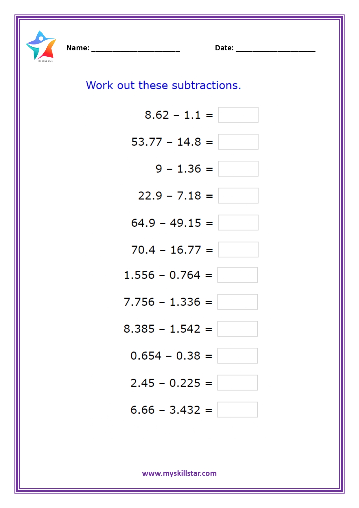 Math Worksheets For Grade 5 My Skill Star